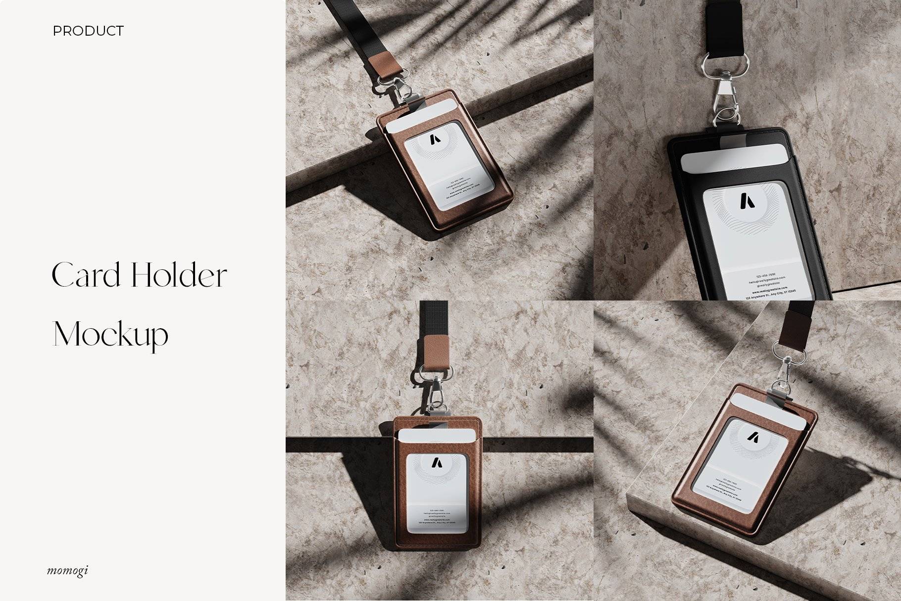 4305 优雅极简光影皮质身份卡名工牌工作证卡夹卡套样机套装Elegant Card holder Mockup@GOOODME.COM ...