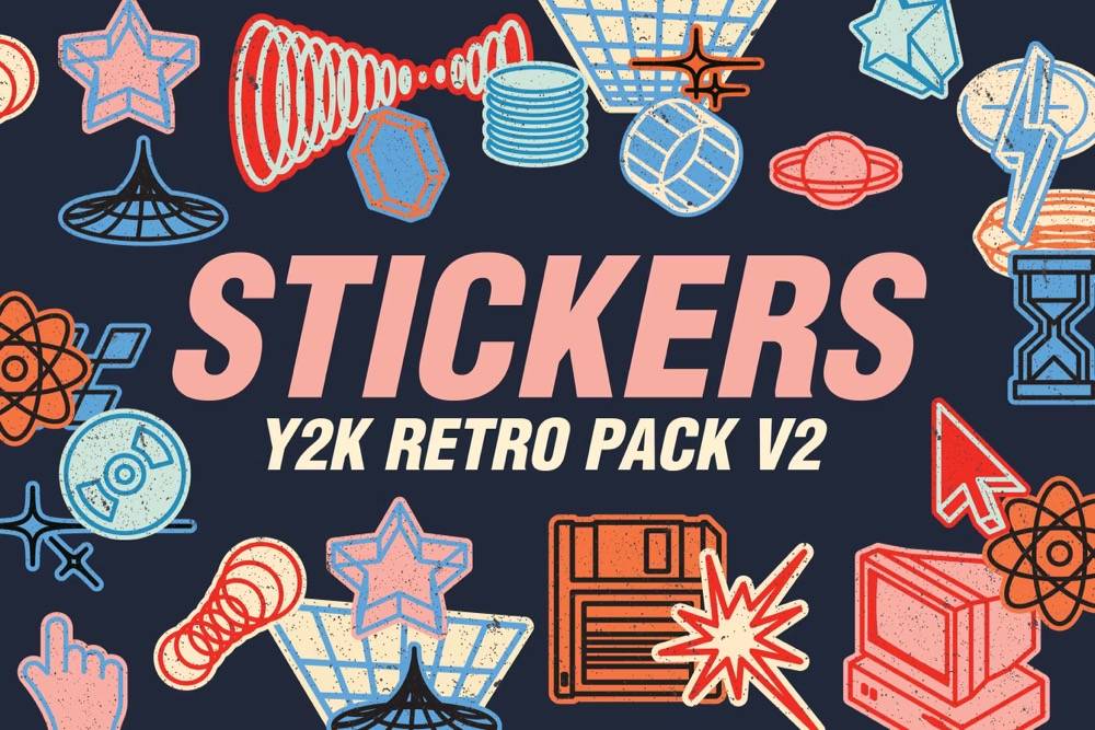 5204 Y2K怀旧25款高清PNG与矢量文件复古贴纸素材包 Y2K Retro Stickers Retro Pack Vol.2 ...